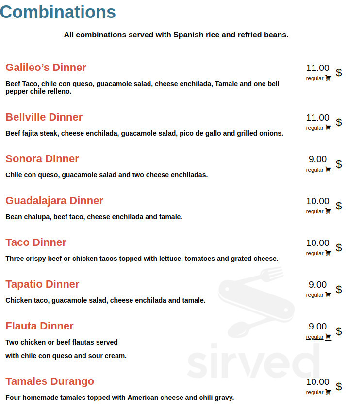 Galileo's Mexican Grill menu in Bellville, Texas, USA