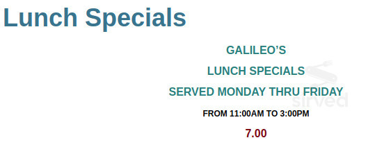 Galileo's Mexican Grill menu in Bellville, Texas, USA