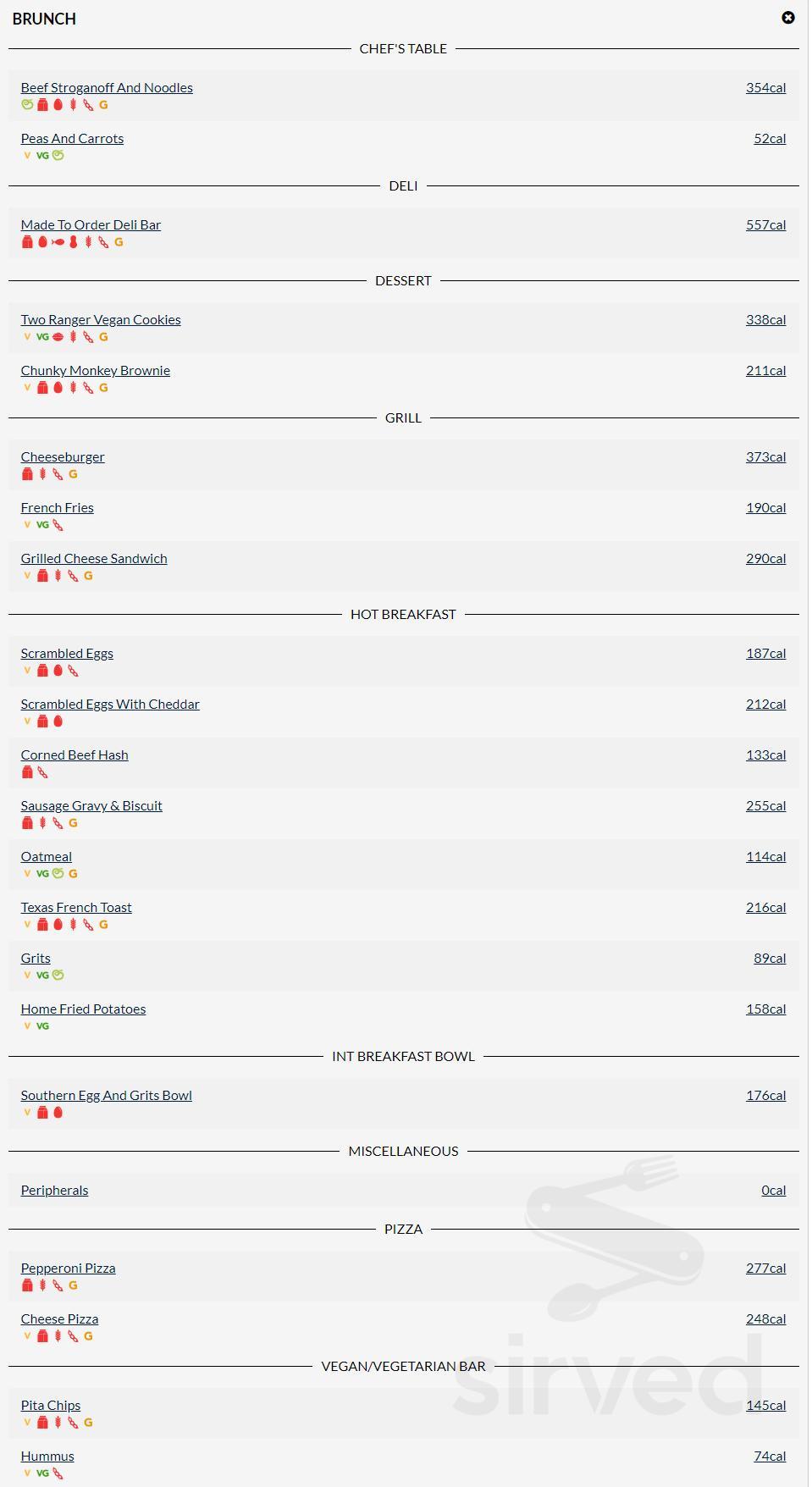 Williams Dining Hall menu in Greensboro, North Carolina, USA