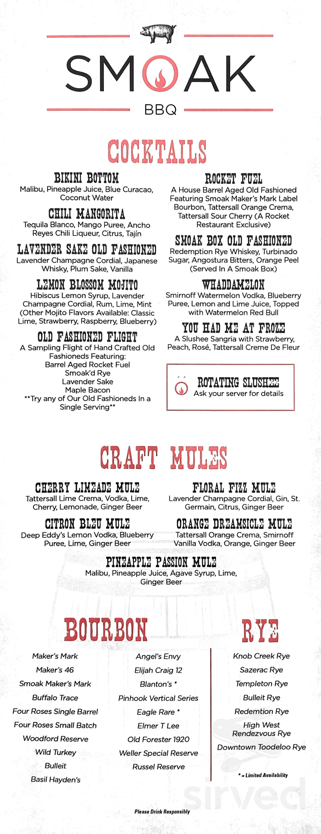 Smoak BBQ menu in Rochester, Minnesota, USA