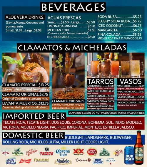 Coco Loko menu in El Paso, Texas, USA