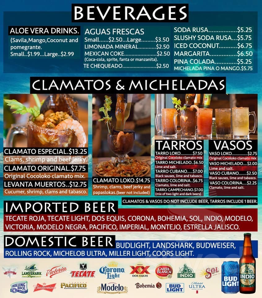 Coco Loko menu in El Paso, Texas, USA