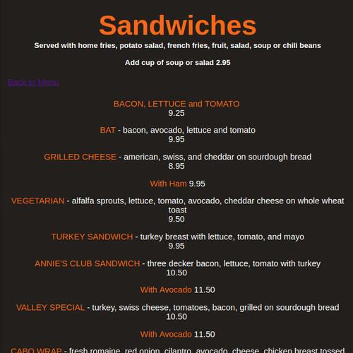 Apple Annie's menu in Tulare, California, USA