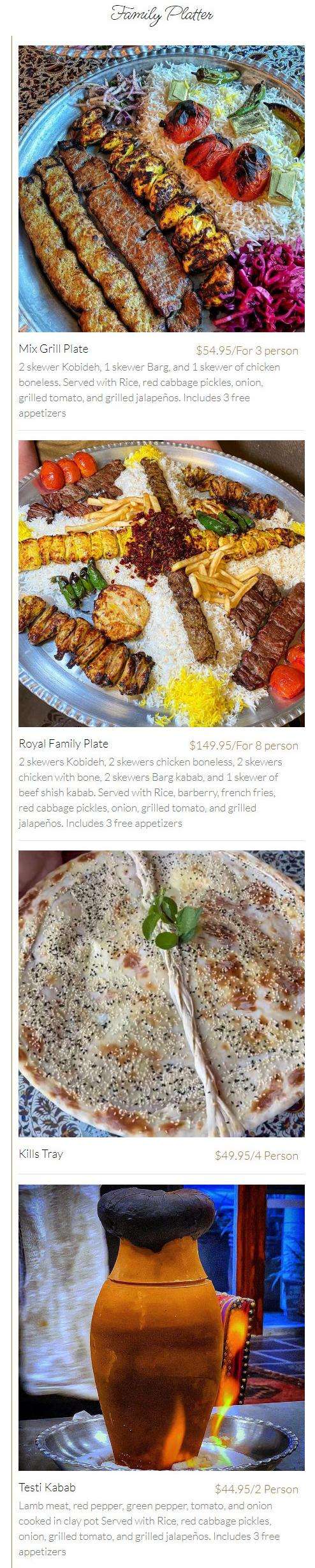 Hayat menu in Houston, Texas, USA