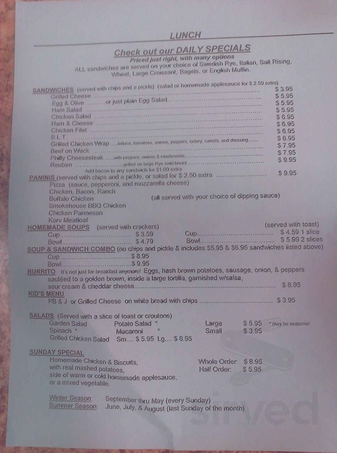 Kaffe Sol menu in Mt Jewett, Pennsylvania, USA