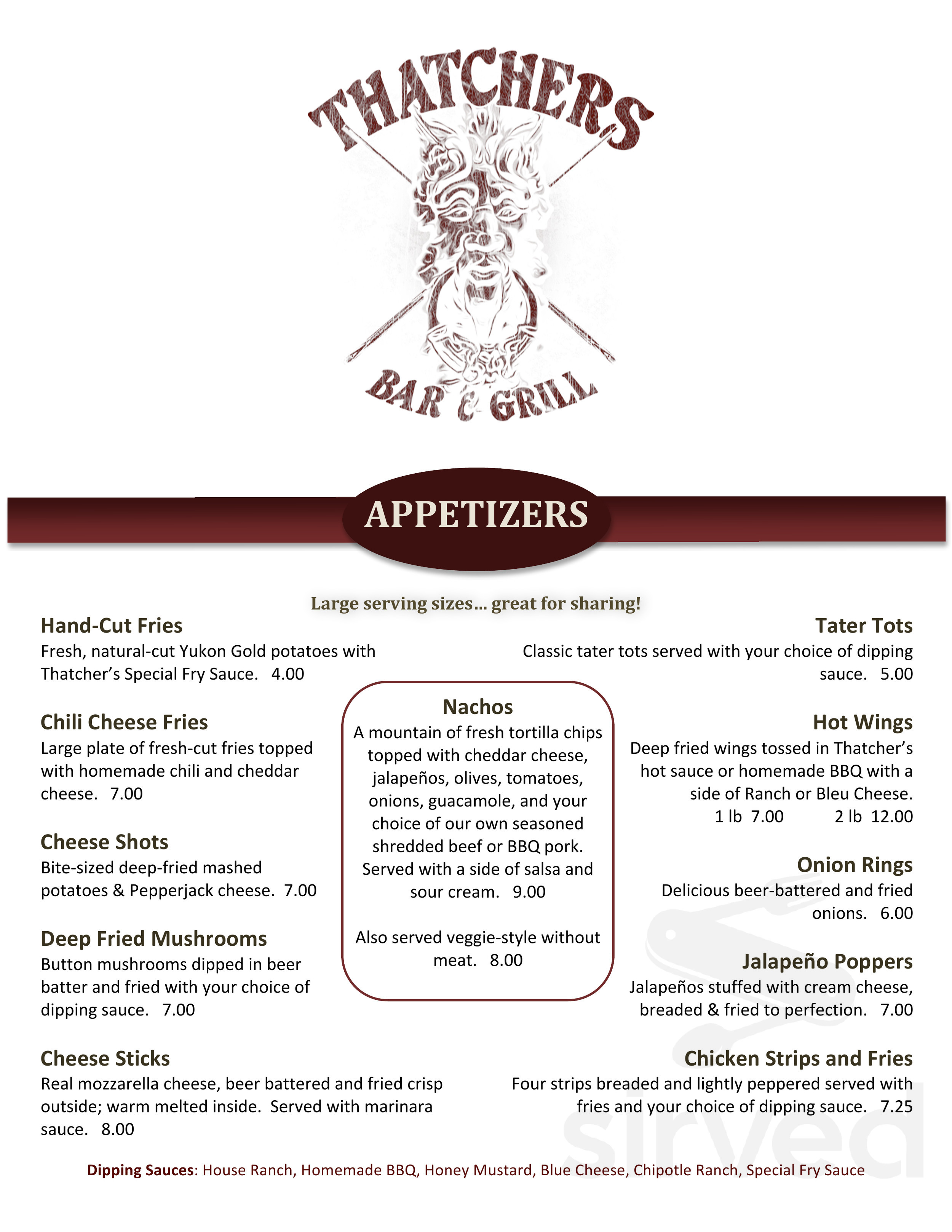 Thatchers menu in Portland, Oregon, USA