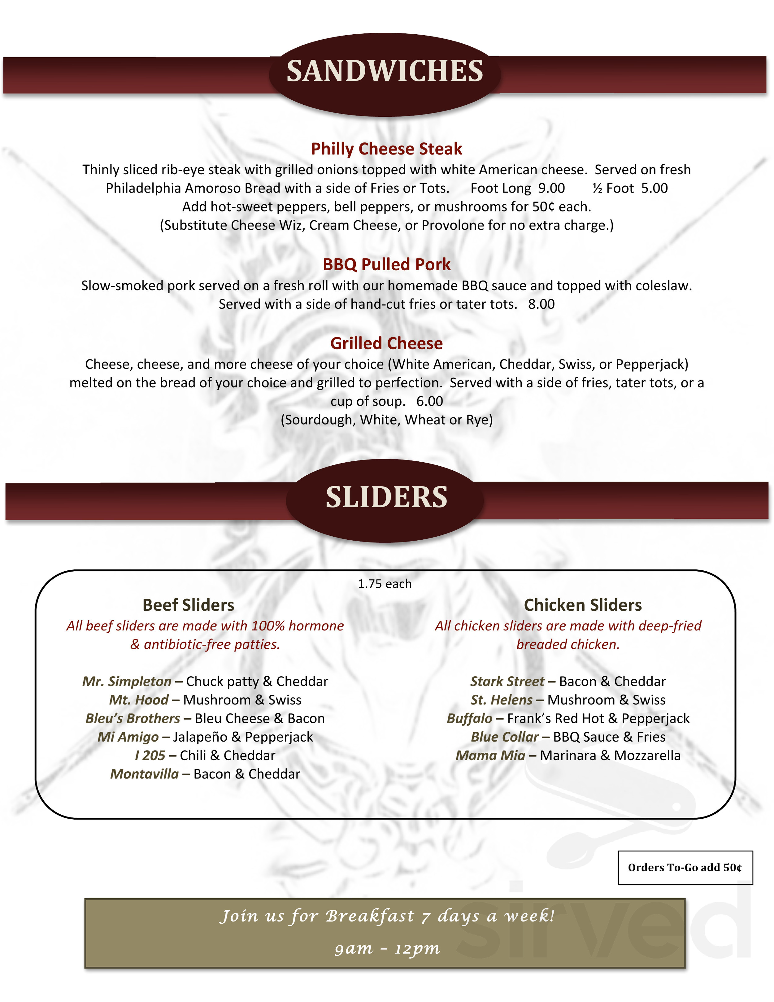 Thatchers menu in Portland, Oregon, USA