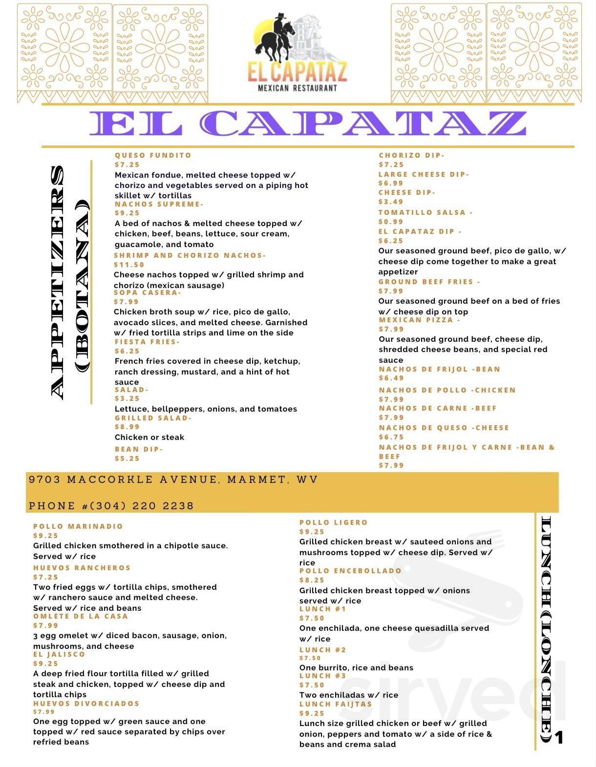 El Capataz menu in Marmet, West Virginia, USA