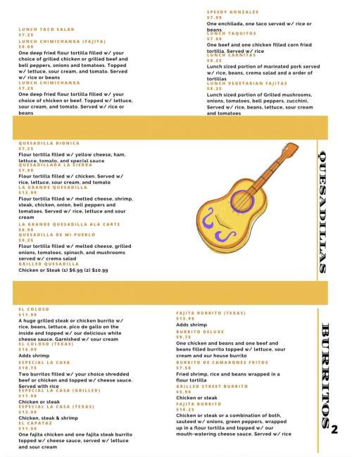 El Capataz menu in Marmet, West Virginia, USA