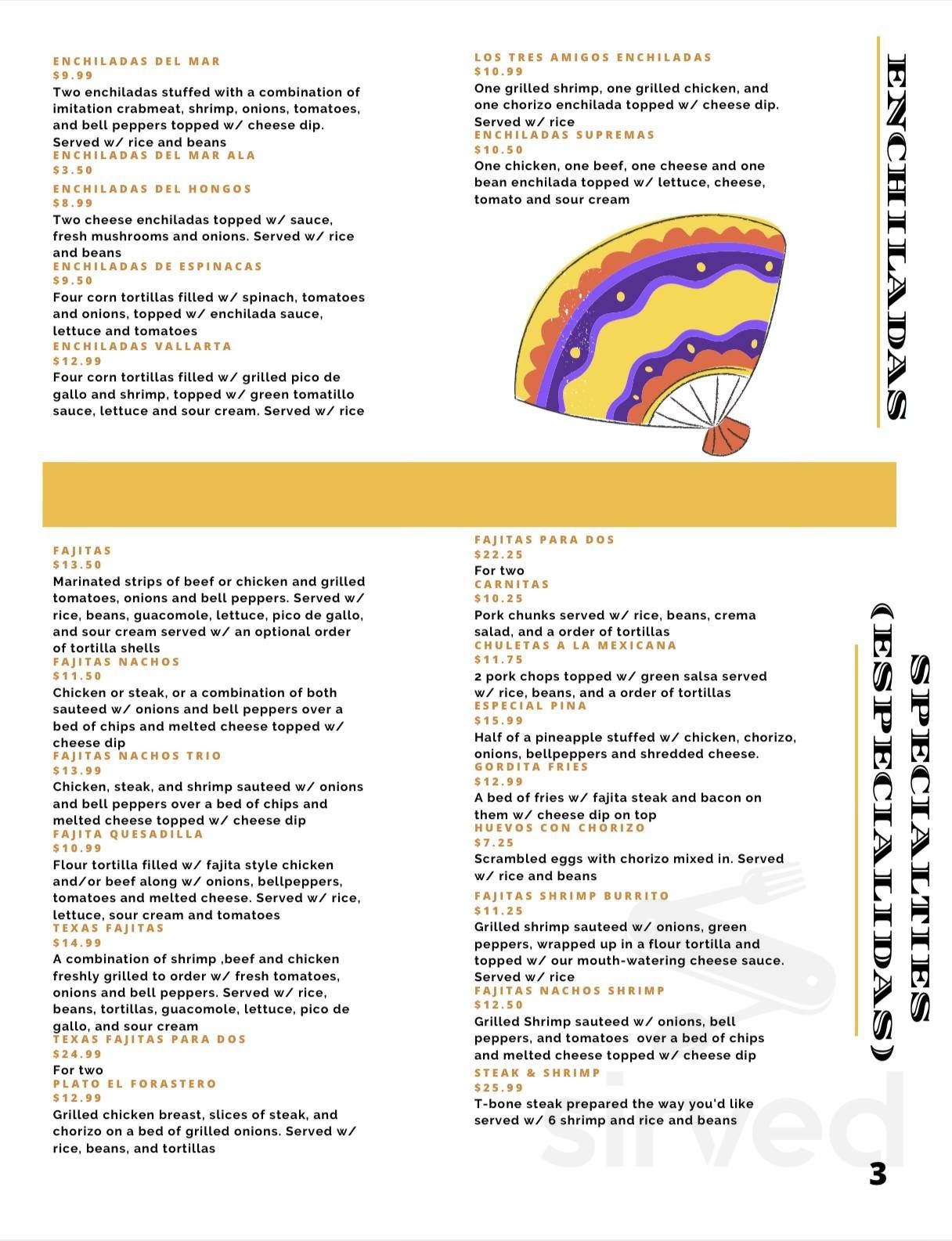Menu - Marmet WV's El Capataz | Sirved