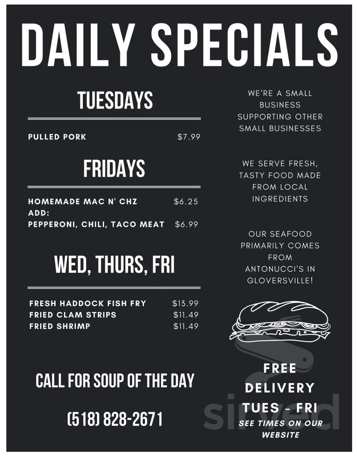 Menu for Morabito's Sub Shop & Deli in Hudson, NY | Sirved