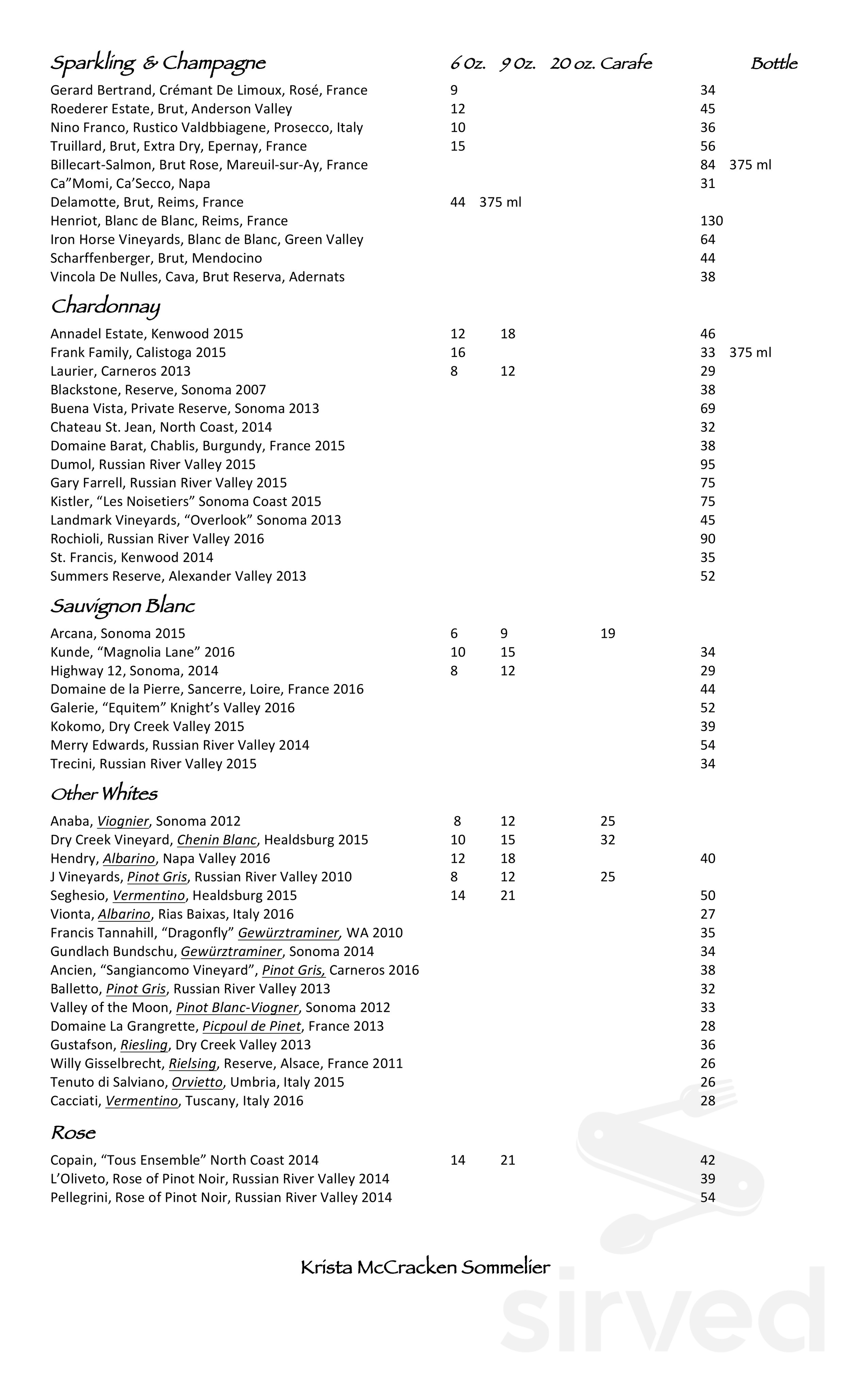 Menu - Kenwood CA's Salt & Stone | Sirved