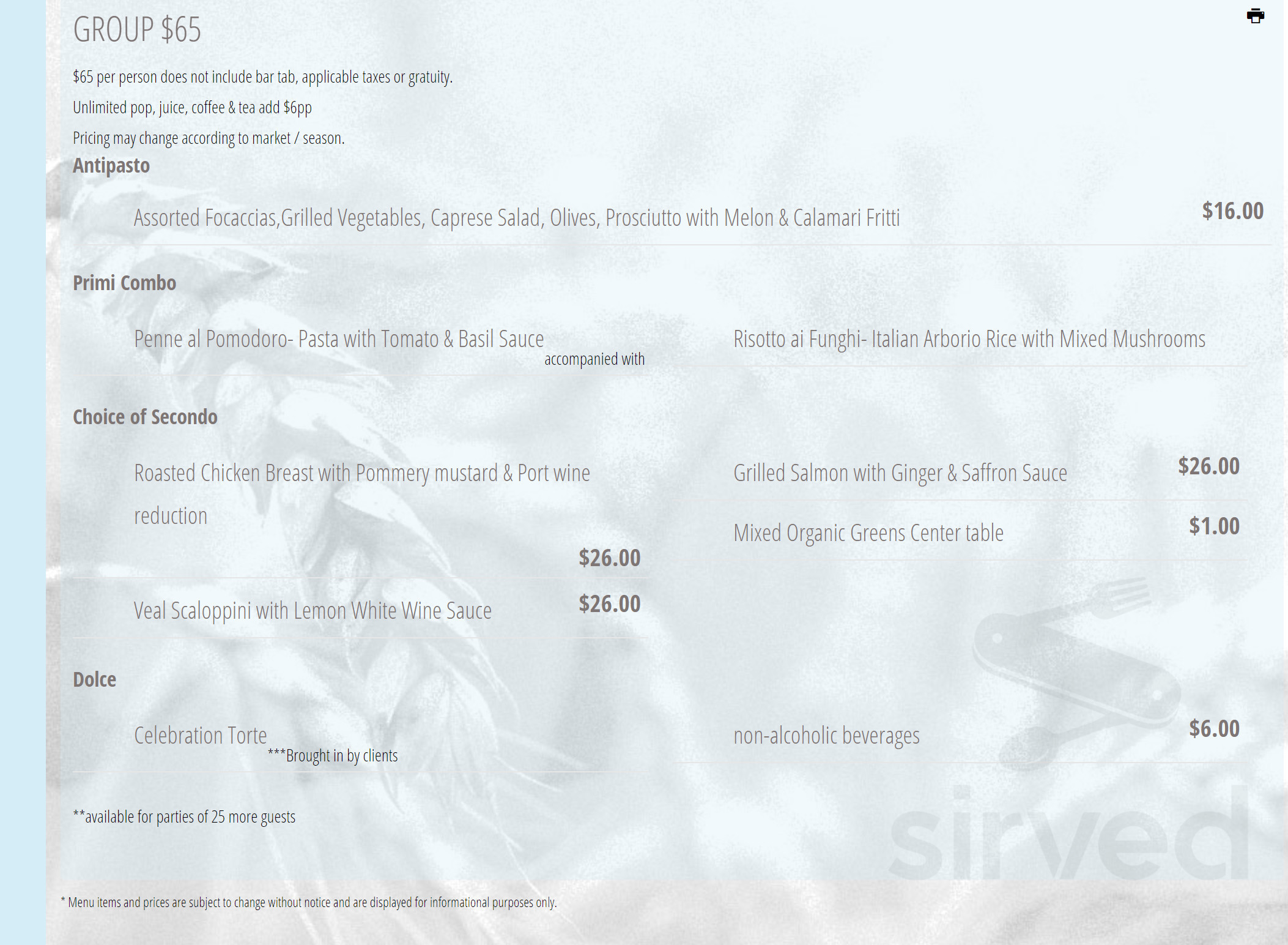 Farro Ristorante menu in Maple, Ontario, Canada