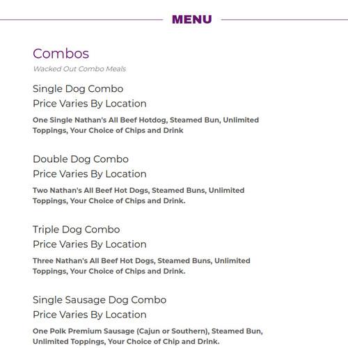 Wacked Out Weiner menu in Killen, Alabama, USA