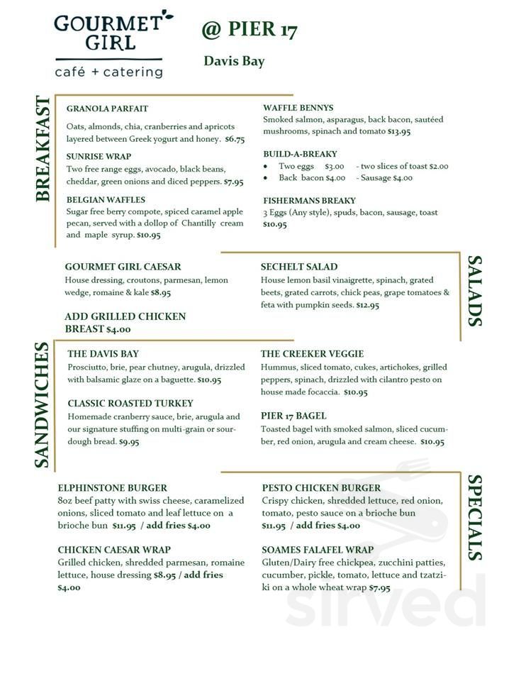 Gourmet Girl Cafe And Catering menu in Sechelt, British Columbia, Canada