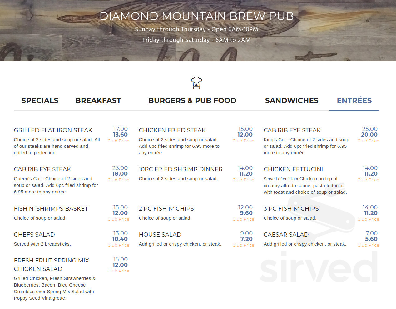 Diamond Mountain Casino & Hotel menu in Susanville, California, USA