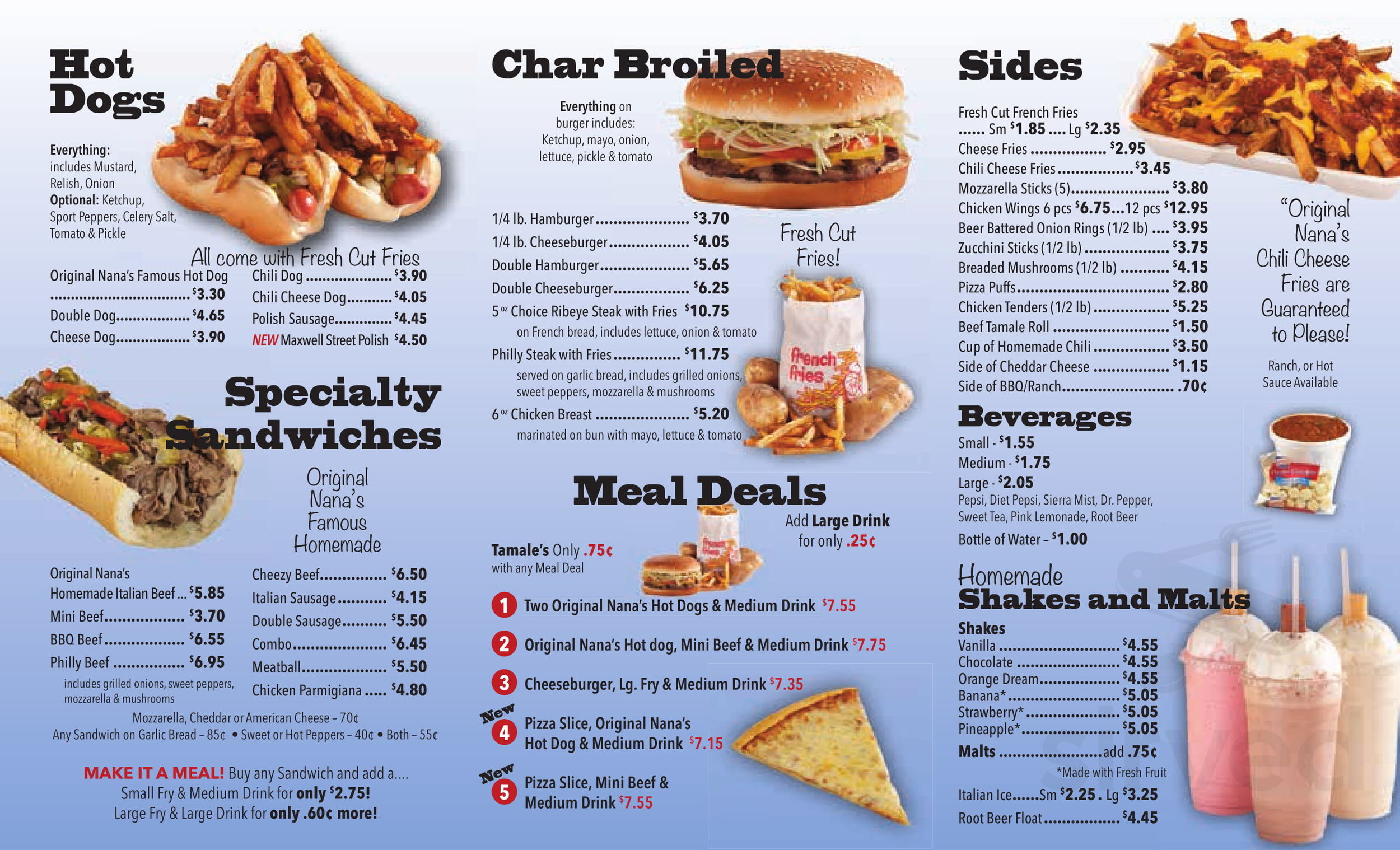 The Original Nana's Hot Dogs menu in Streamwood, Illinois, USA