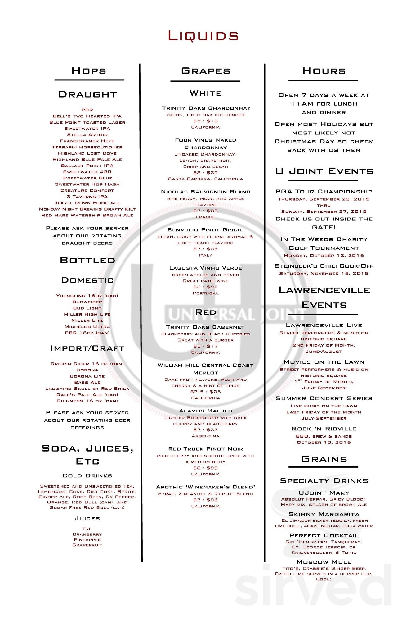 Menu for Universal Joint Lawrenceville in Lawrenceville, GA | Sirved