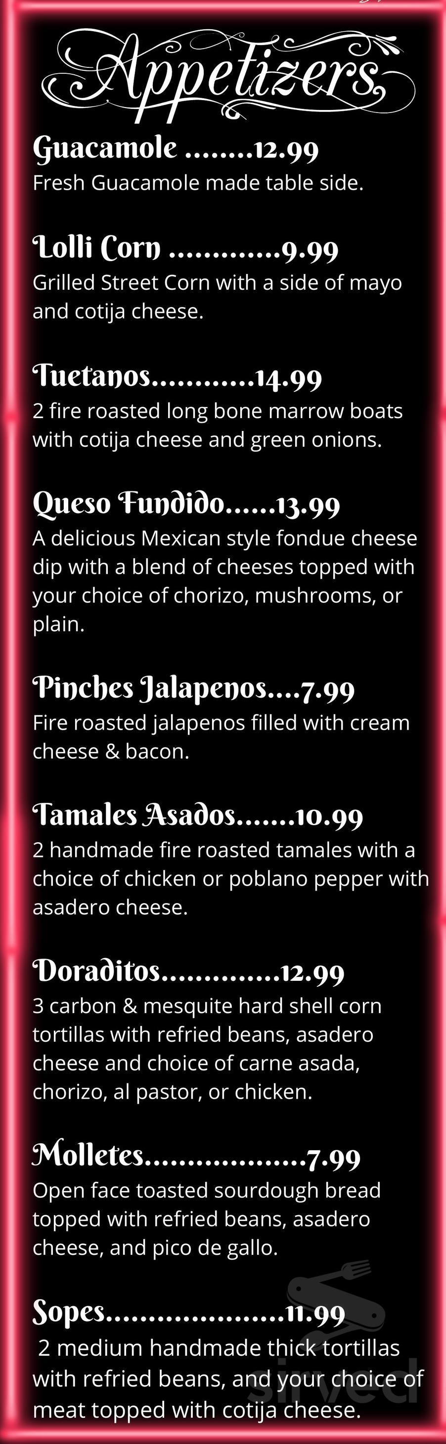 Al Carbon Steakhouse menu in McCleary, Washington, USA