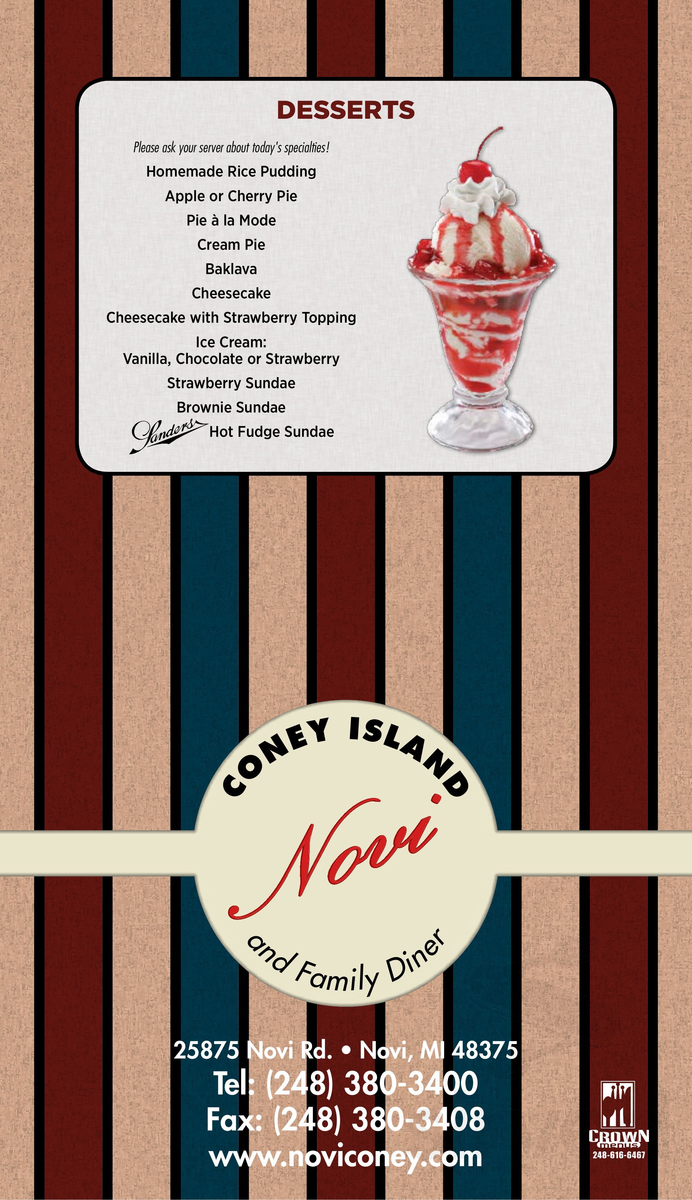 Menu for Novi Coney Island in Novi, MI | Sirved