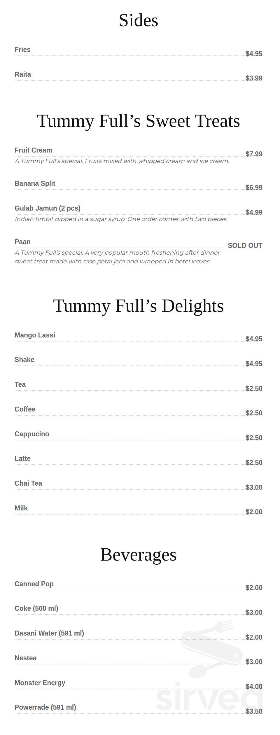 Menu - Fort Saskatchewan AB's Tummy Full Authentic Indian & Fusion ...