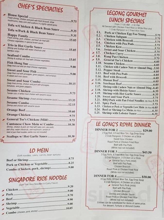 Le Gong Gourmet menu in Waukesha, Wisconsin, USA