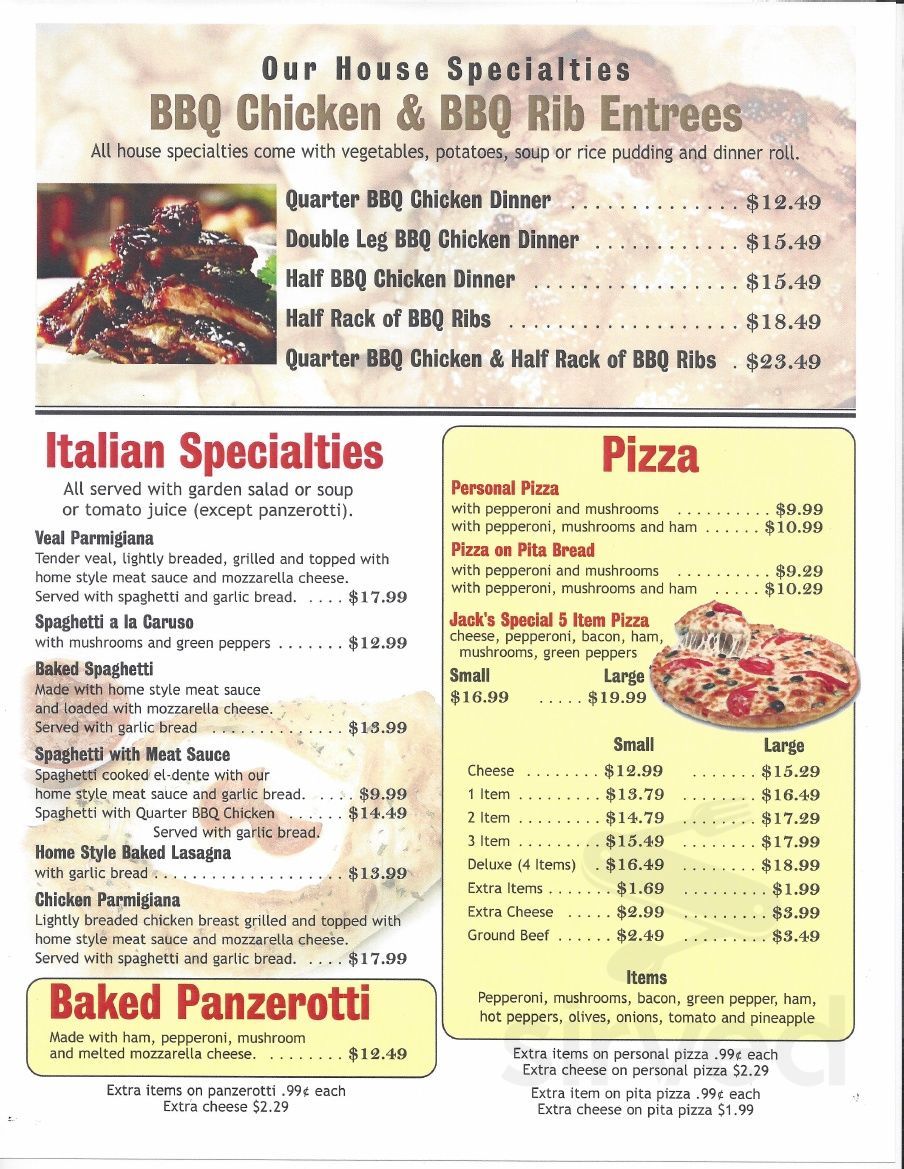 Jack's Family Restaurant menus in Blenheim, Ontario, Canada