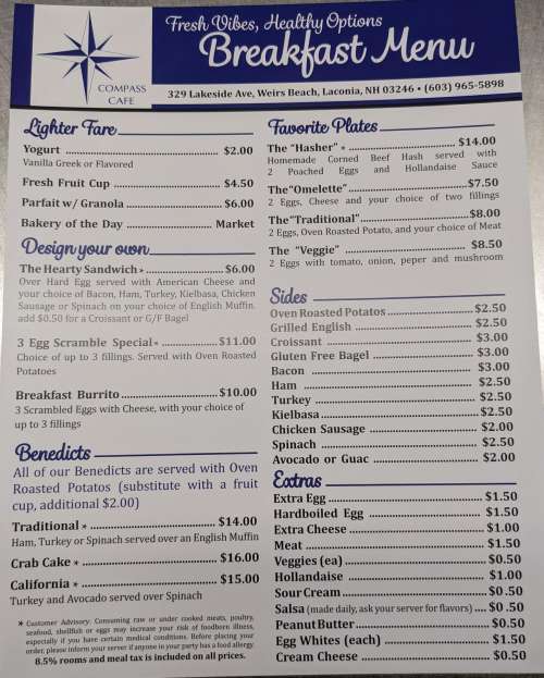 Compass Cafe in Weirs Beach menu in Laconia, New Hampshire, USA