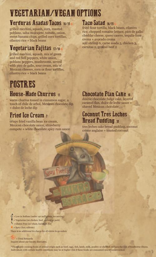 Guy Fieri's El Burro Borracho menu in Laughlin, Nevada, USA