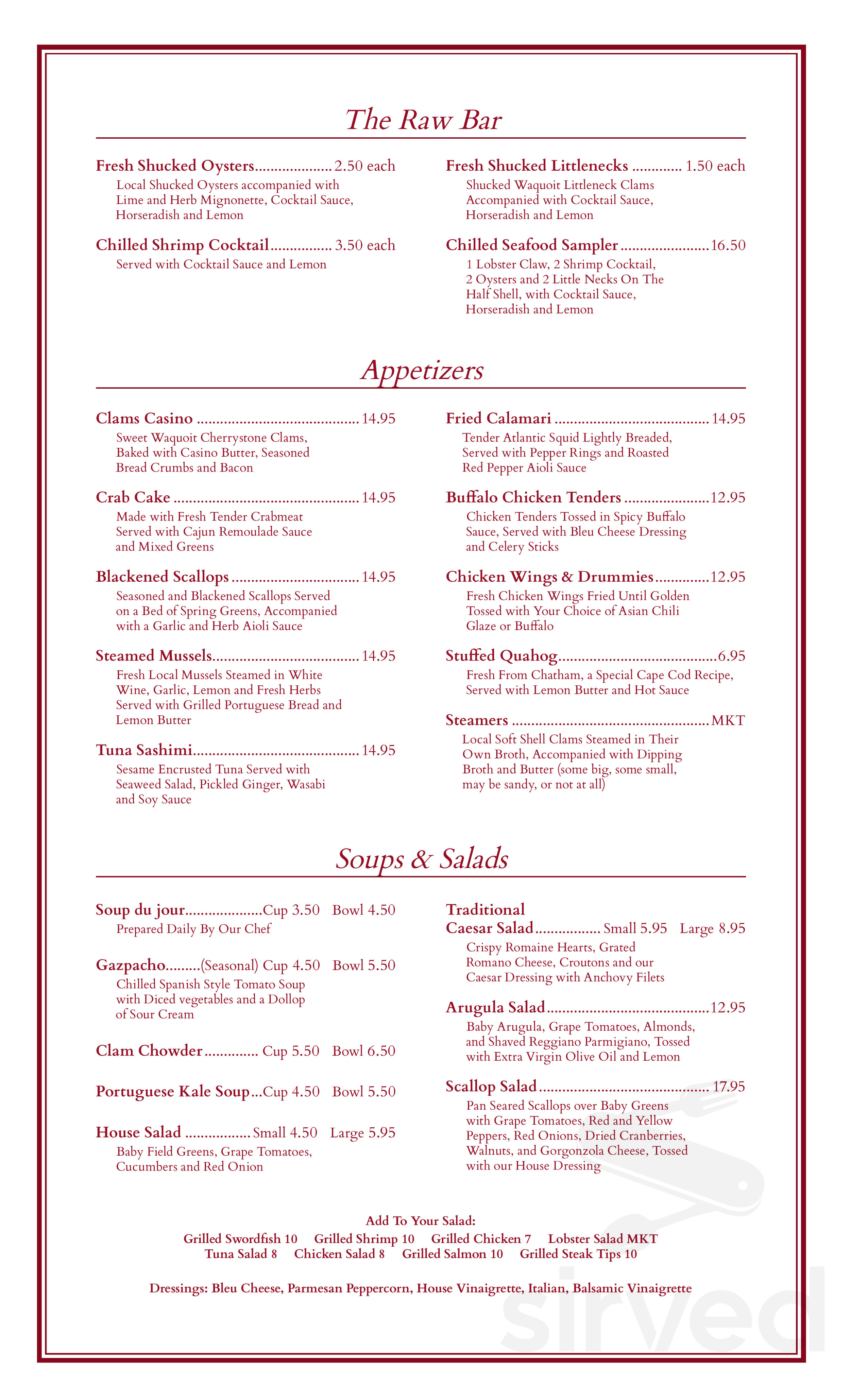 Quarterdeck menu in Falmouth, Massachusetts, USA