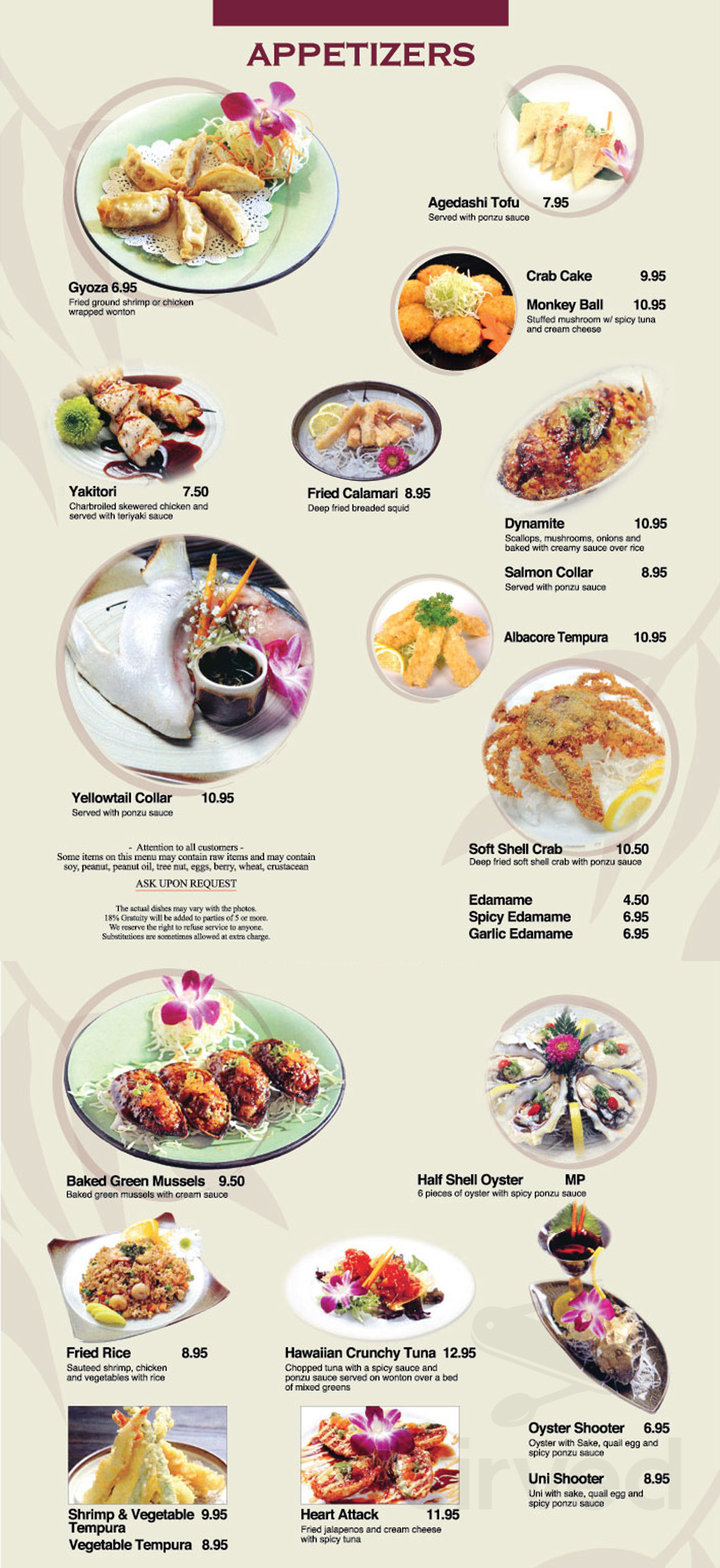 Yanagi Sushi & Grill menu in Paso Robles, California, USA