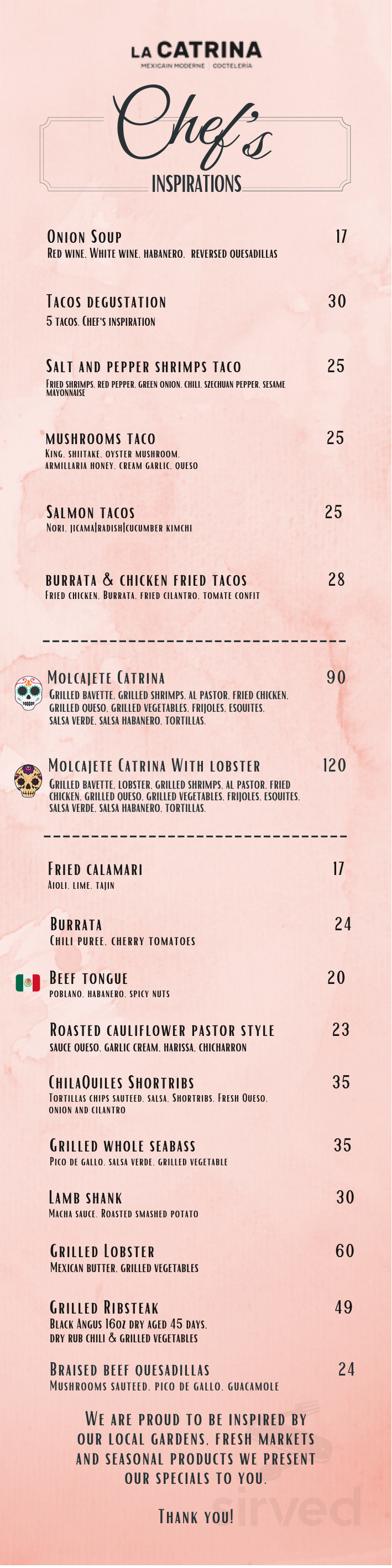 La Catrina menus in Montréal, Quebec, Canada