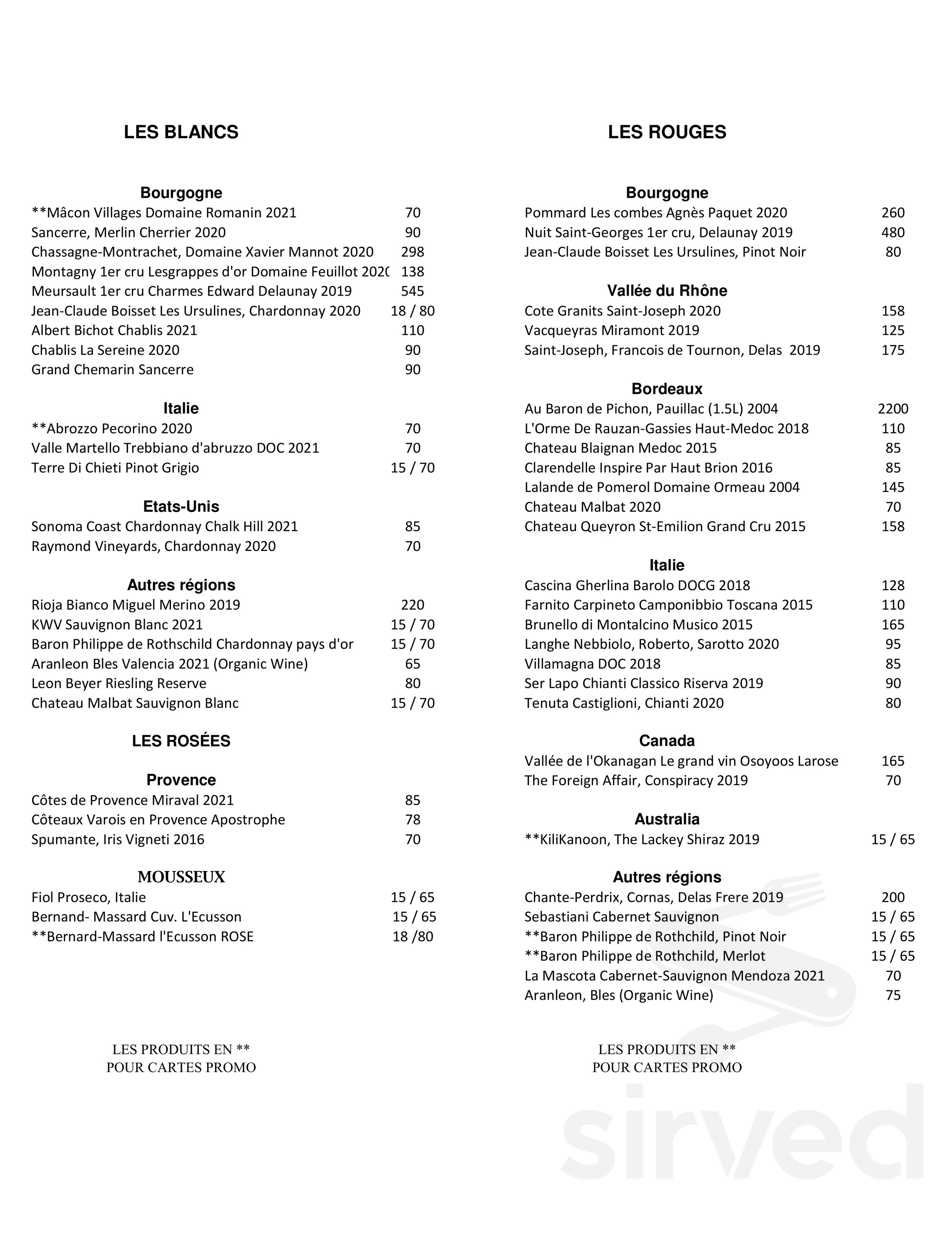 La Nuit Shanghai menus in Brossard, Quebec, Canada