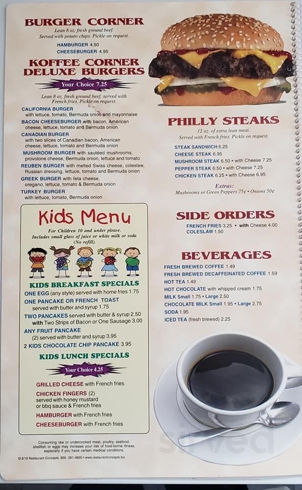 Koffee Korner Cafe menu in Lansdale, Pennsylvania, USA