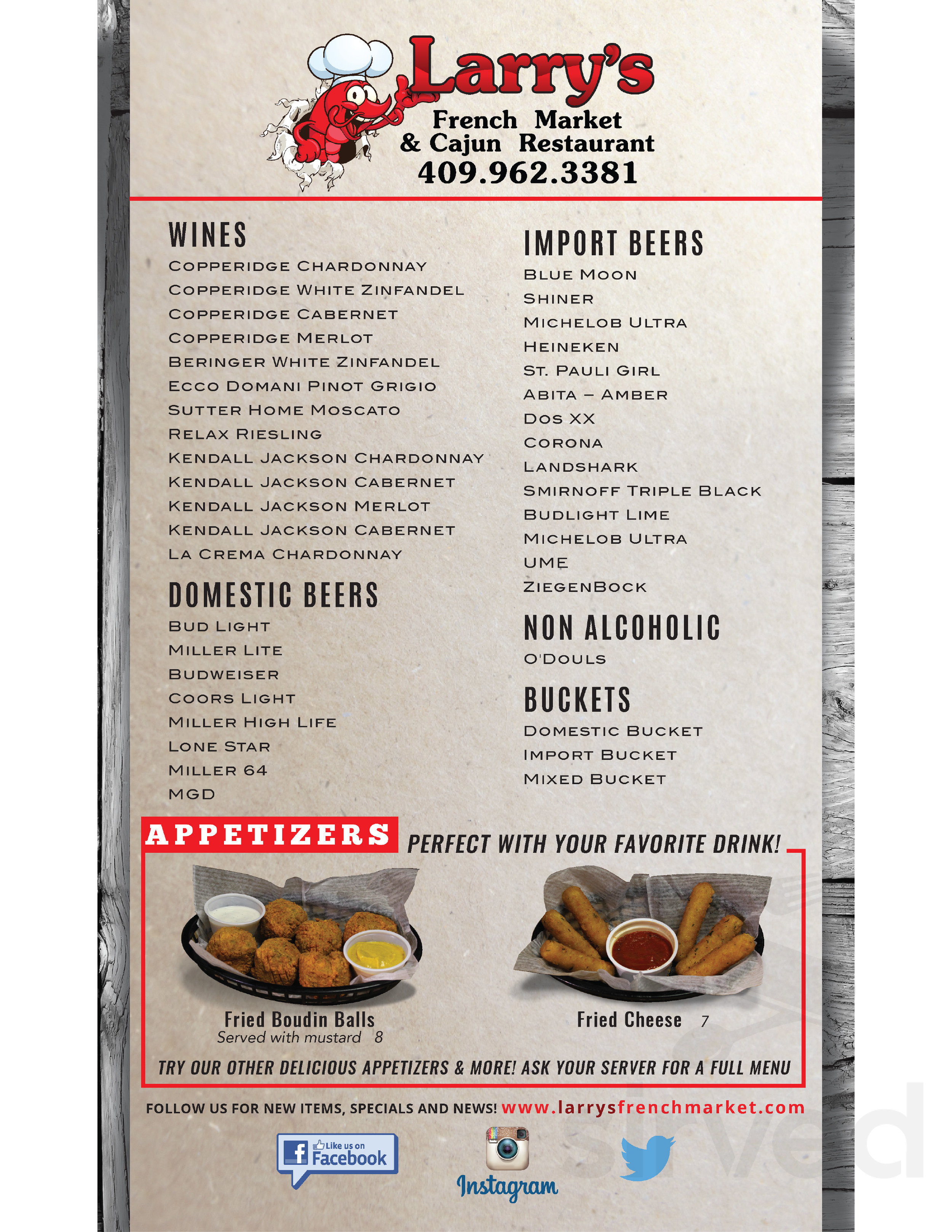 Larry's French Market & Cajun Restaurant menu in Groves, Texas, USA