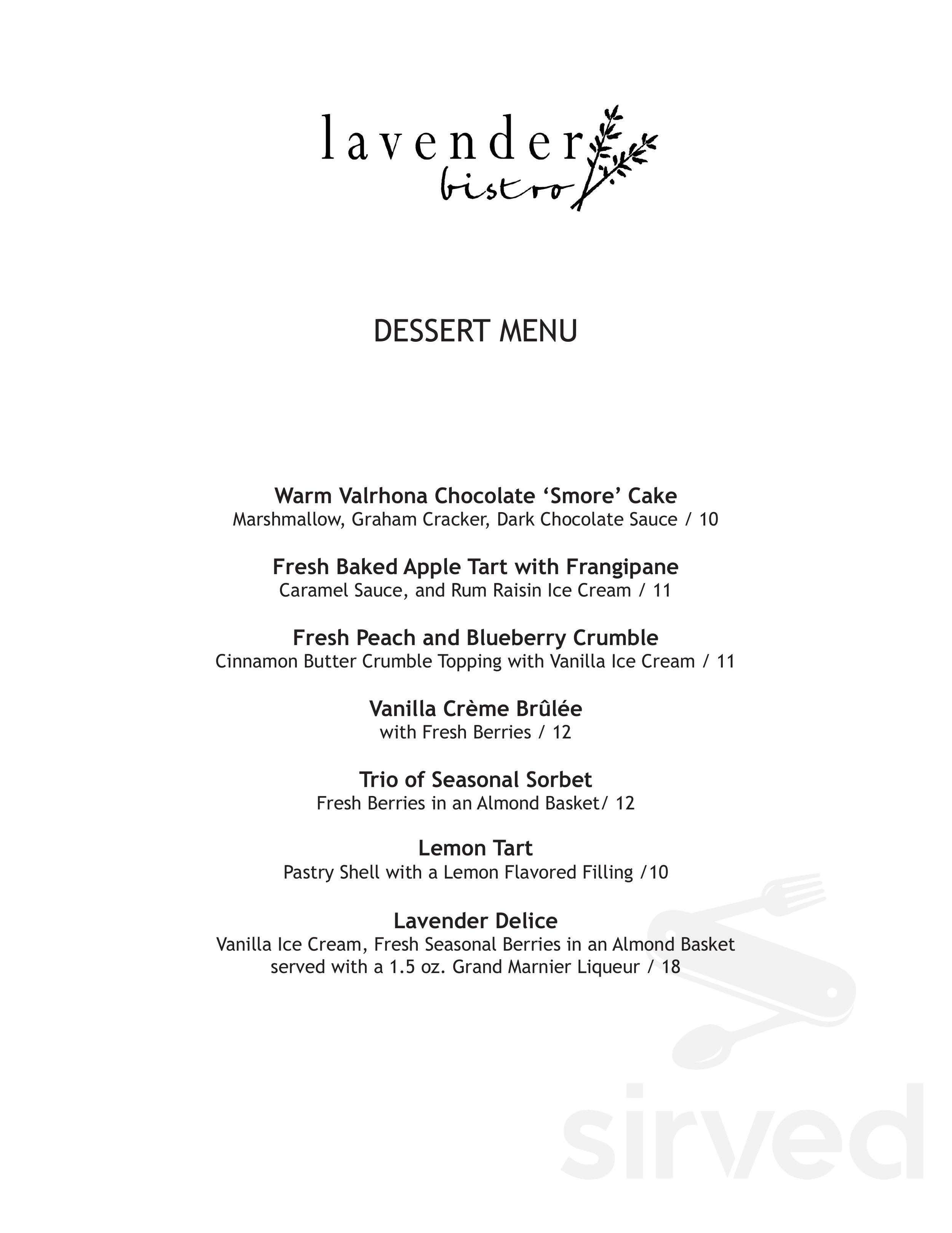 Lavender Bistro Menu - La Quinta, California | Sirved