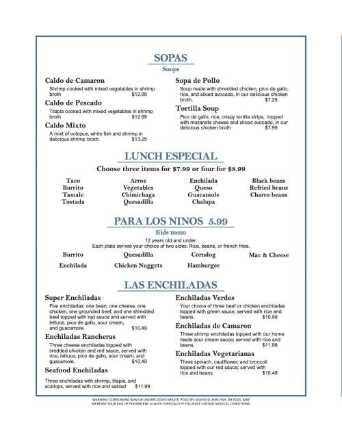 Casa del Tequila menu in Tulsa, Oklahoma, USA