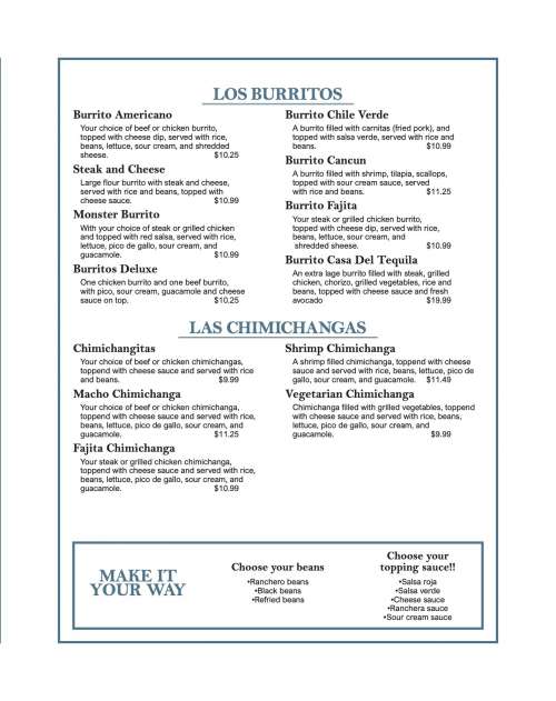 Casa del Tequila menu in Tulsa, Oklahoma, USA