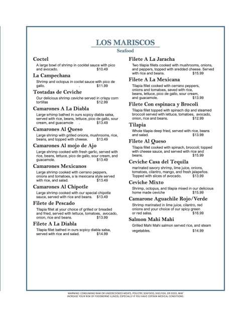 Casa del Tequila menu in Tulsa, Oklahoma, USA