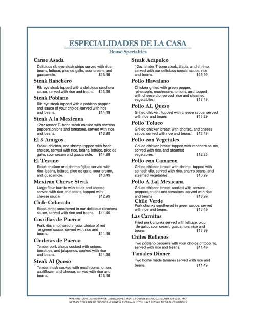 Casa del Tequila menu in Tulsa, Oklahoma, USA