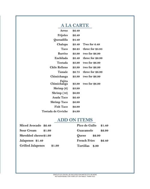 Casa del Tequila menu in Tulsa, Oklahoma, USA