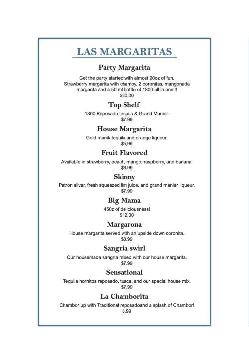 Casa del Tequila menu in Tulsa, Oklahoma, USA