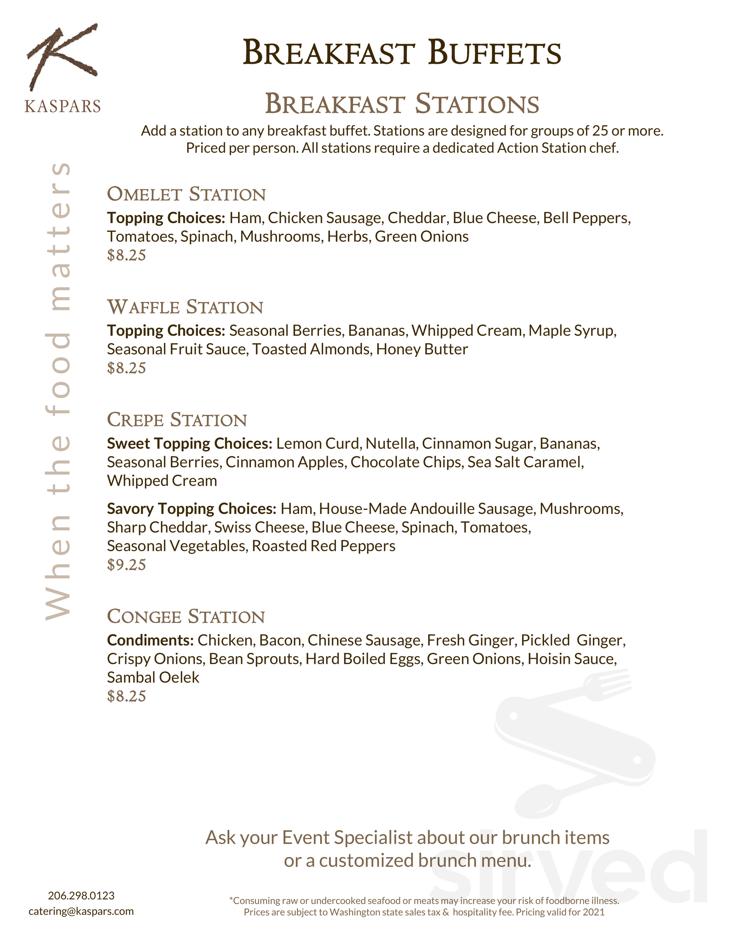 Kaspars Catering & Events menu in Seattle, Washington, USA