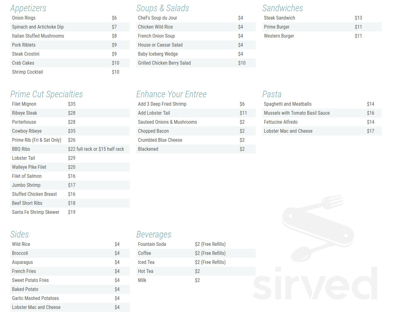 Meskwaki Bingo Casino Hotel menu in Tama, Iowa, USA