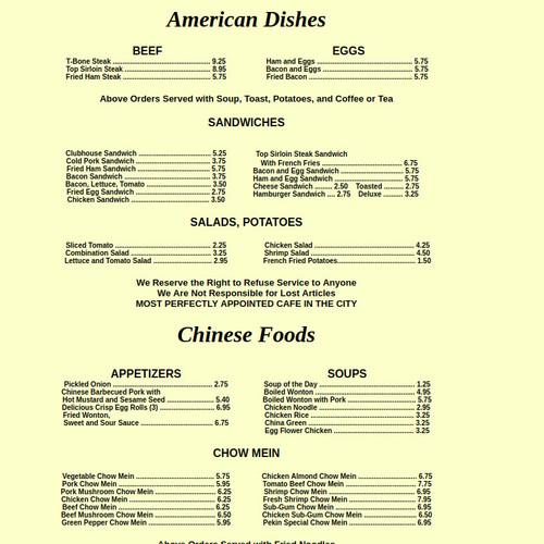 Pekin Noodle Parlor menu in Butte, Montana, USA