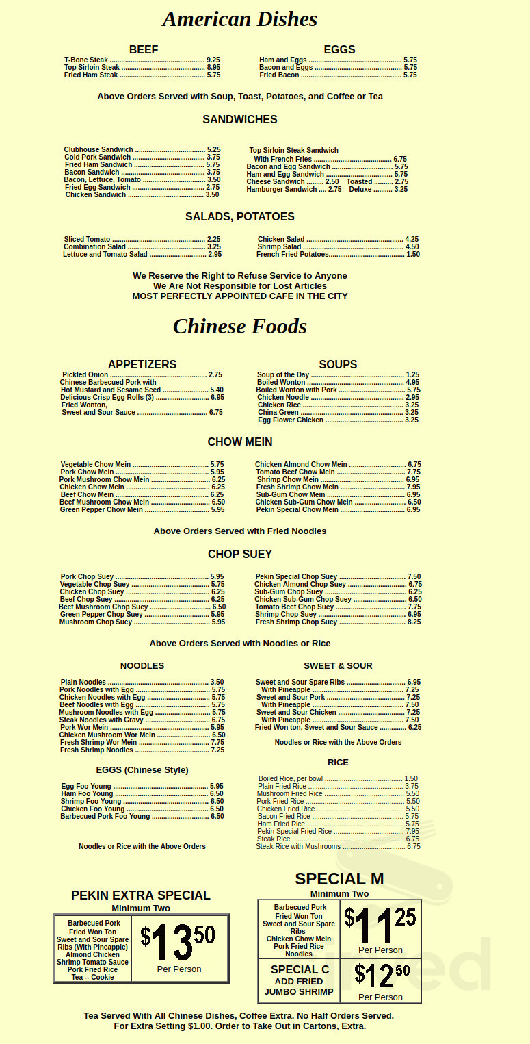 Menu for Pekin Noodle Parlor in Butte, MT | Sirved