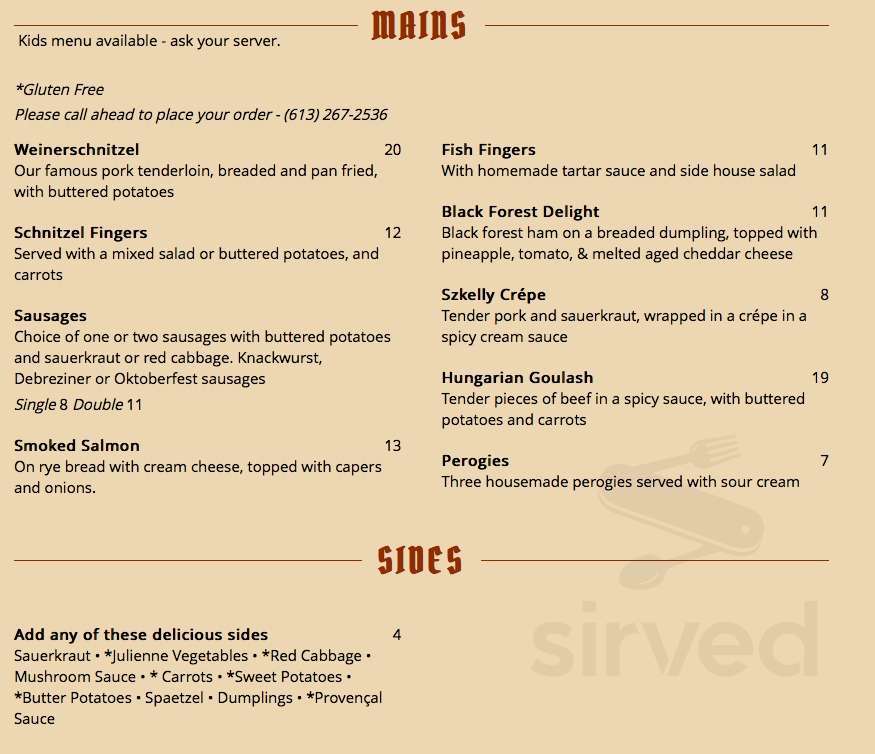 Maximilian Restaurant menus in Perth, Ontario, Canada