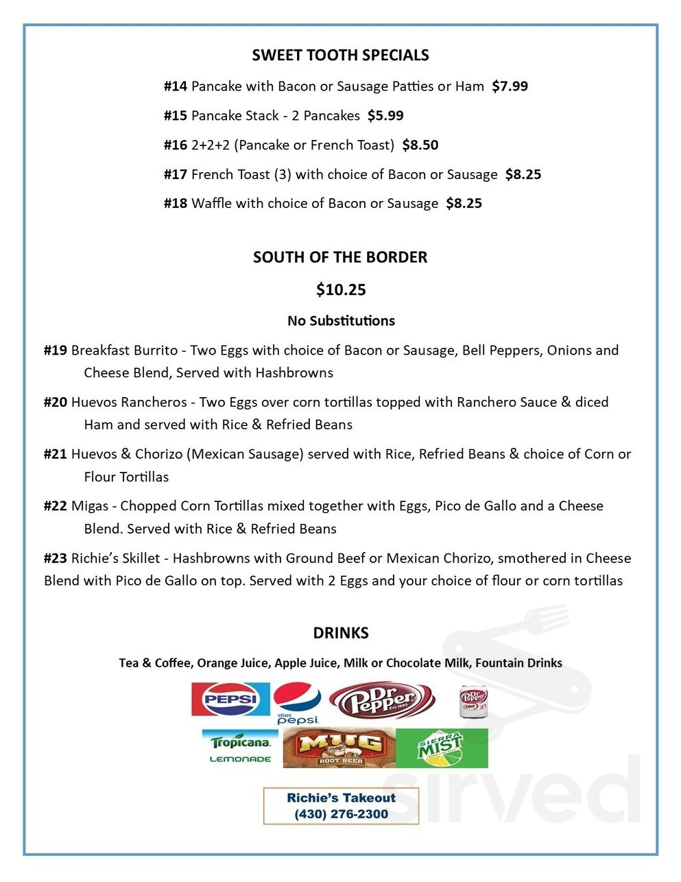 Richie's Grill & Cafe menus in Hawkins, Texas, United States