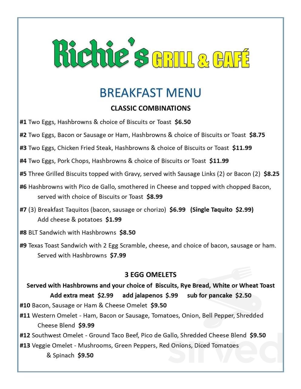 Richie's Grill & Cafe menus in Hawkins, Texas, United States