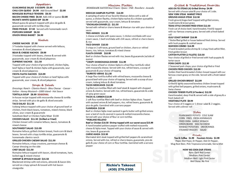 Richie's Grill & Cafe menus in Hawkins, Texas, United States